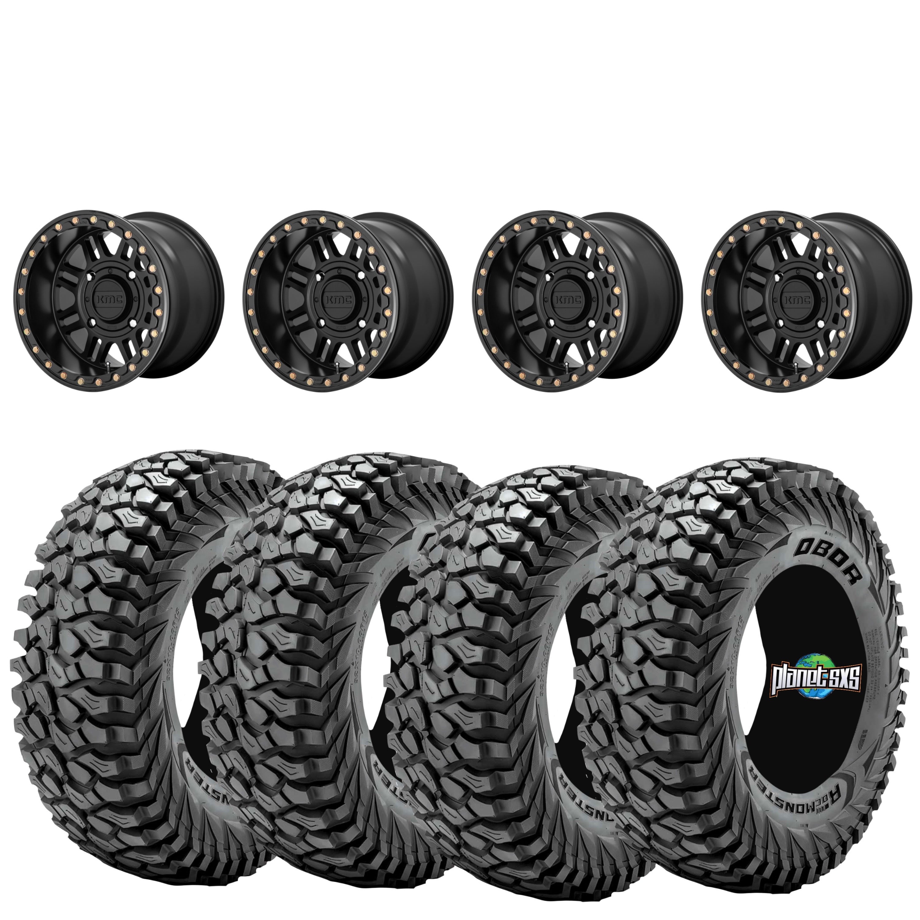 KMC KS250 Beadlock 15x10 4/156 Satin Black mounted on Obor Roc Scraper – SnyderPowersports.com